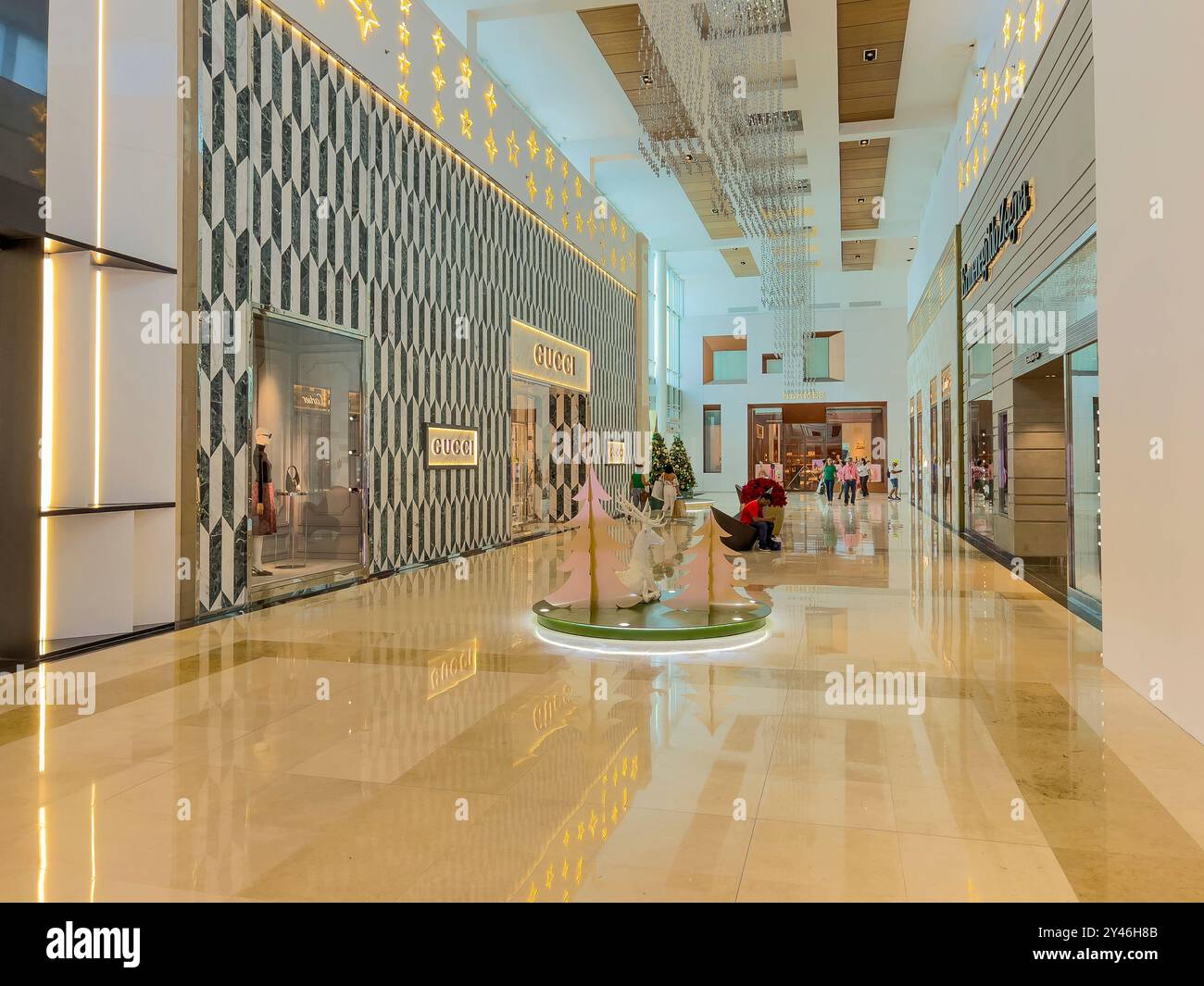Wide angle interior of Multi Plaza mall, shopping destination in Panama ...