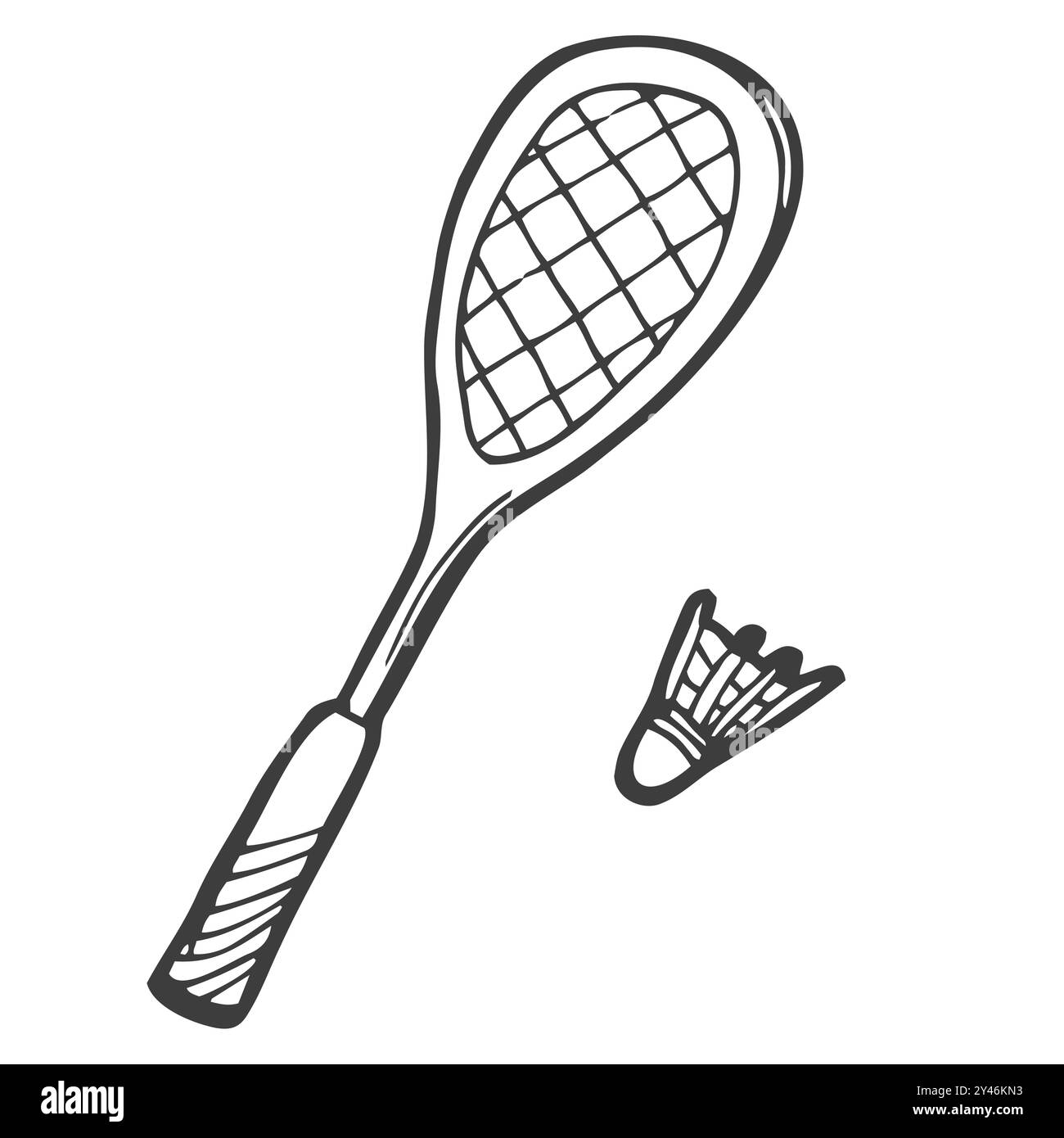 Badminton. Shuttlecock and racket. Sports and recreation. Doodle ...