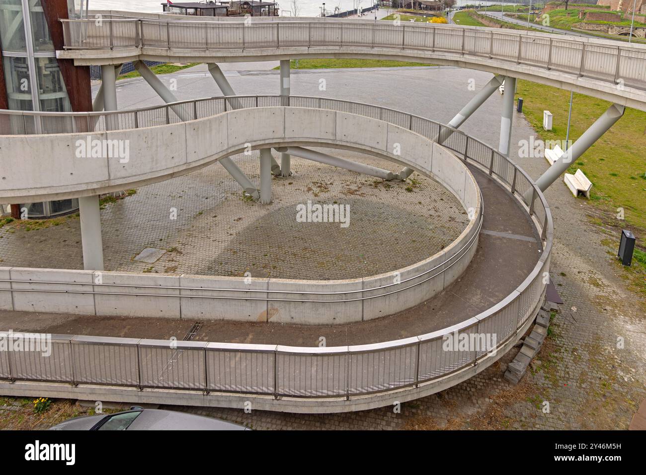 Modern Concrete Structure Curved Ramp for Bicycles at City Park Stock ...