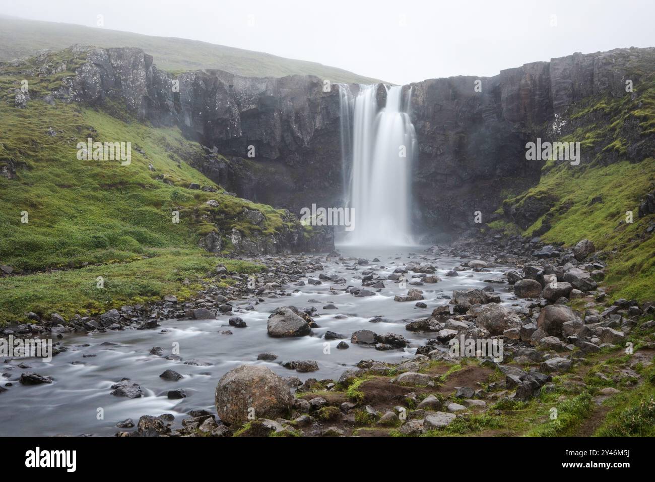 A powerful waterfall captured in Iceland on a rainy day Stock Photo - Alamy