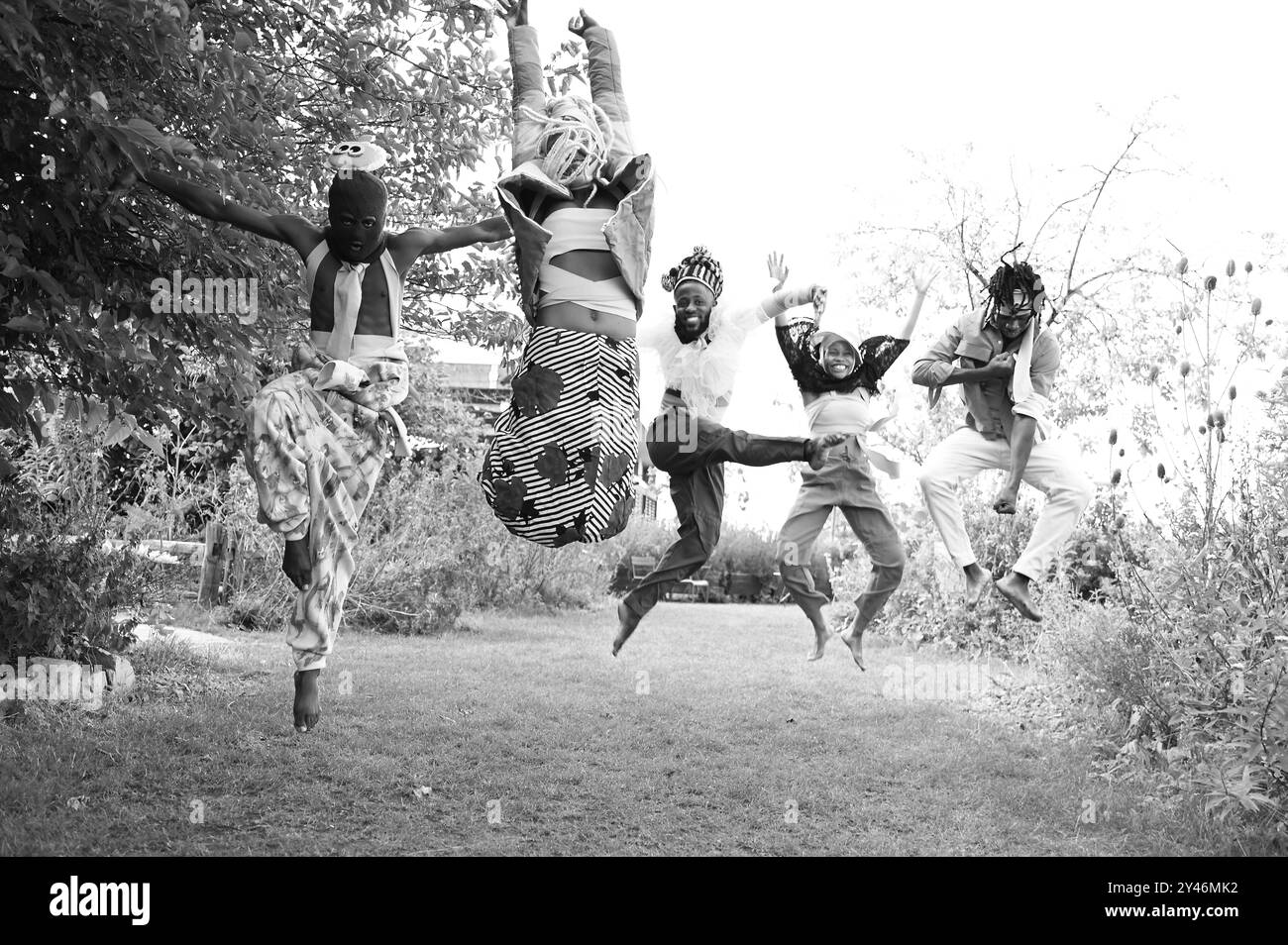 Five dancers from Nigeria's The QDance Company rehearse the company's ...
