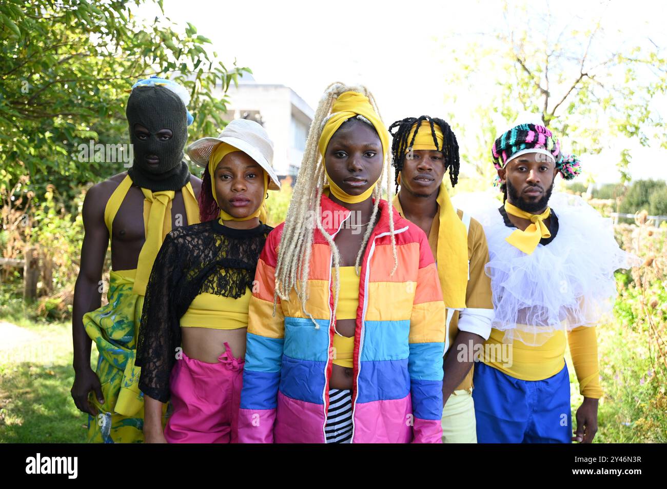 Five dancers from Nigeria's The QDance Company rehearse the company's ...