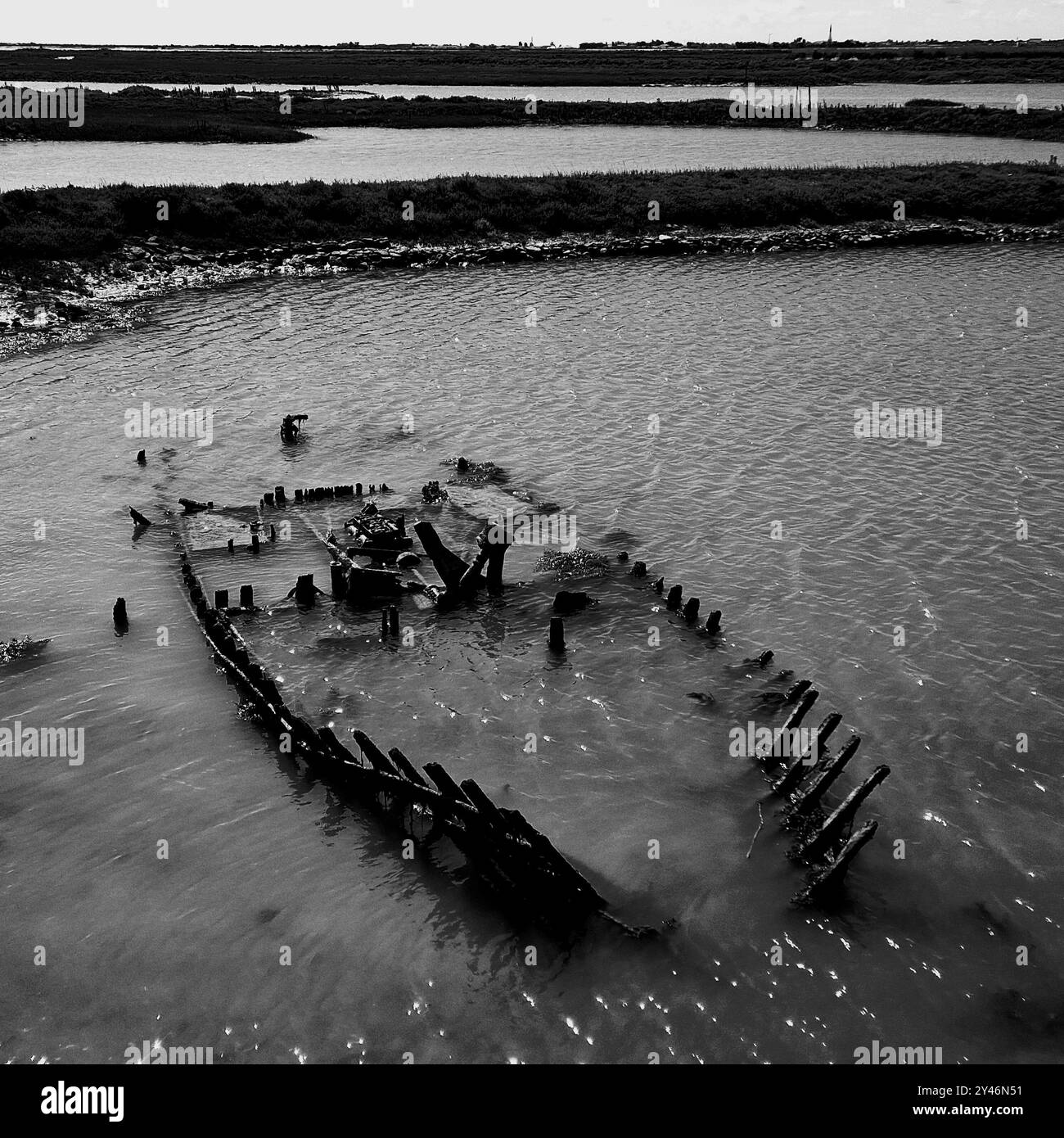 Small ship wreck laying in the swamp, Ré island, Deux-Sèvres, France ...