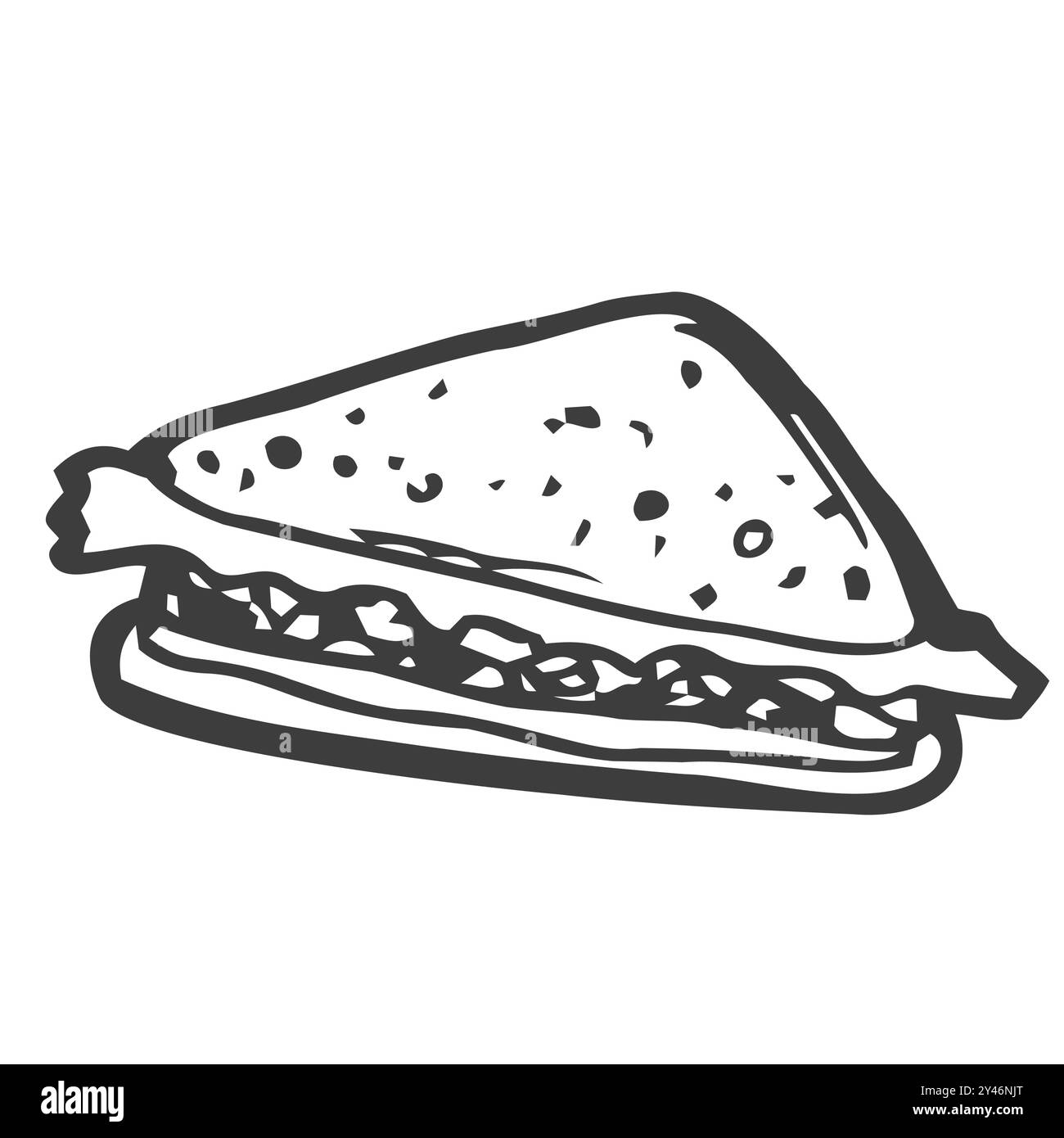 Black outline sandwich icon. Doodle snack silhouette with bread, salad ...