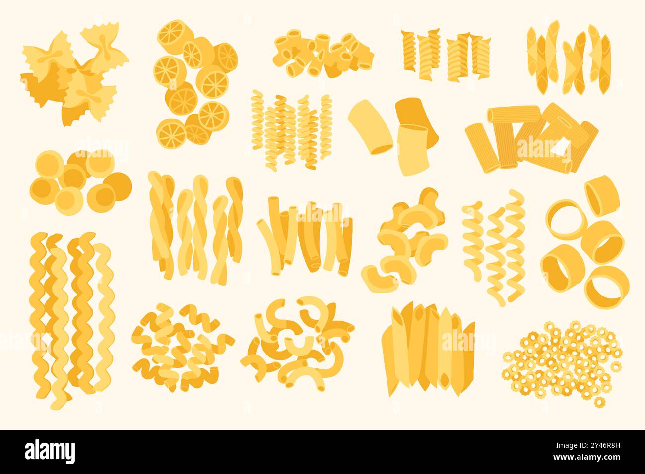 Italian pasta. Cartoon different types of dry macaroni and spaghetti ...