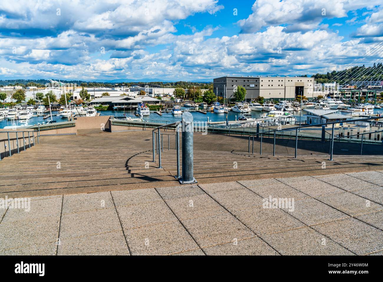 A view of wide steps and a marina in Tacoma, Washington Stock Photo - Alamy