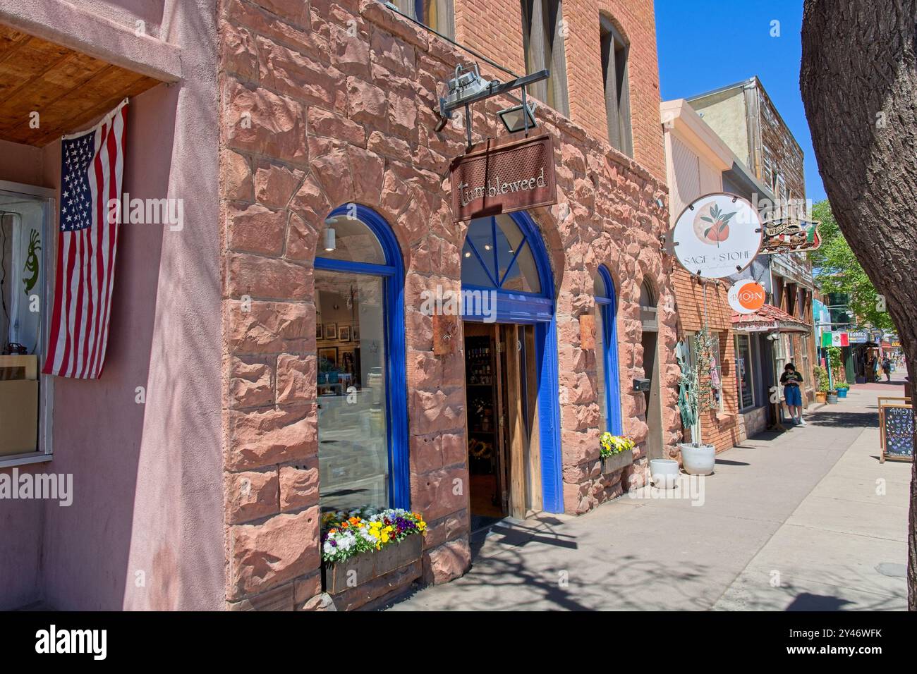 Shops line sidewalk downtown — Moab Utah, April 2024 Stock Photo - Alamy