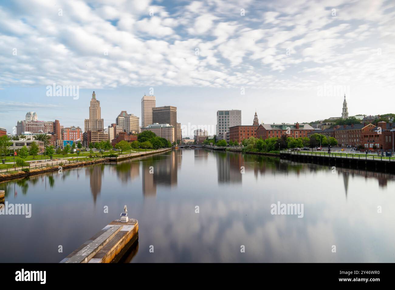 Downtown cityscape viewed from above the Providence River. Providence ...