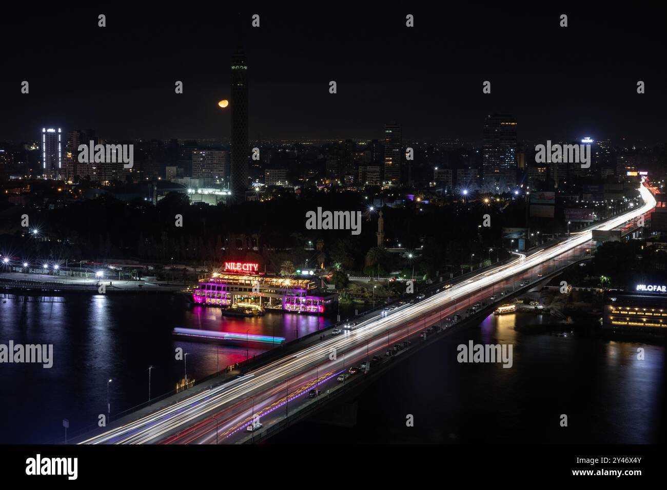 Cairo, Egypt. 14th Sep, 2024. A long exposure picture shows the traffic ...