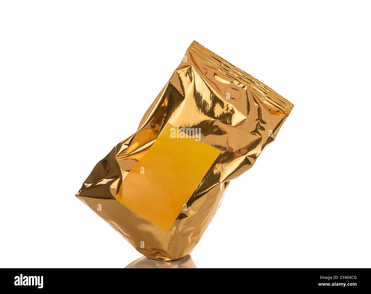 One vacuum package of coffee beans, macro, isolated on white background ...