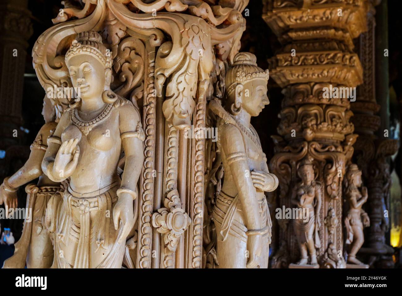 Wooden Curved Statues of the Gods if the Sanctuary of Truth in Pattaya ...