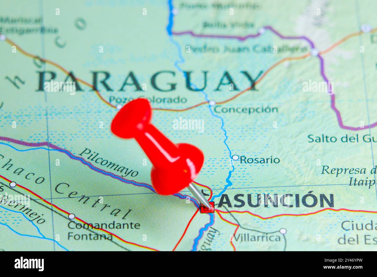 Asuncion, Paraguay pin on map Stock Photo - Alamy