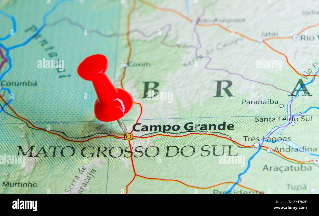 Campo Grande, Mato Grosso do Sul, Brazil pin on map Stock Photo - Alamy