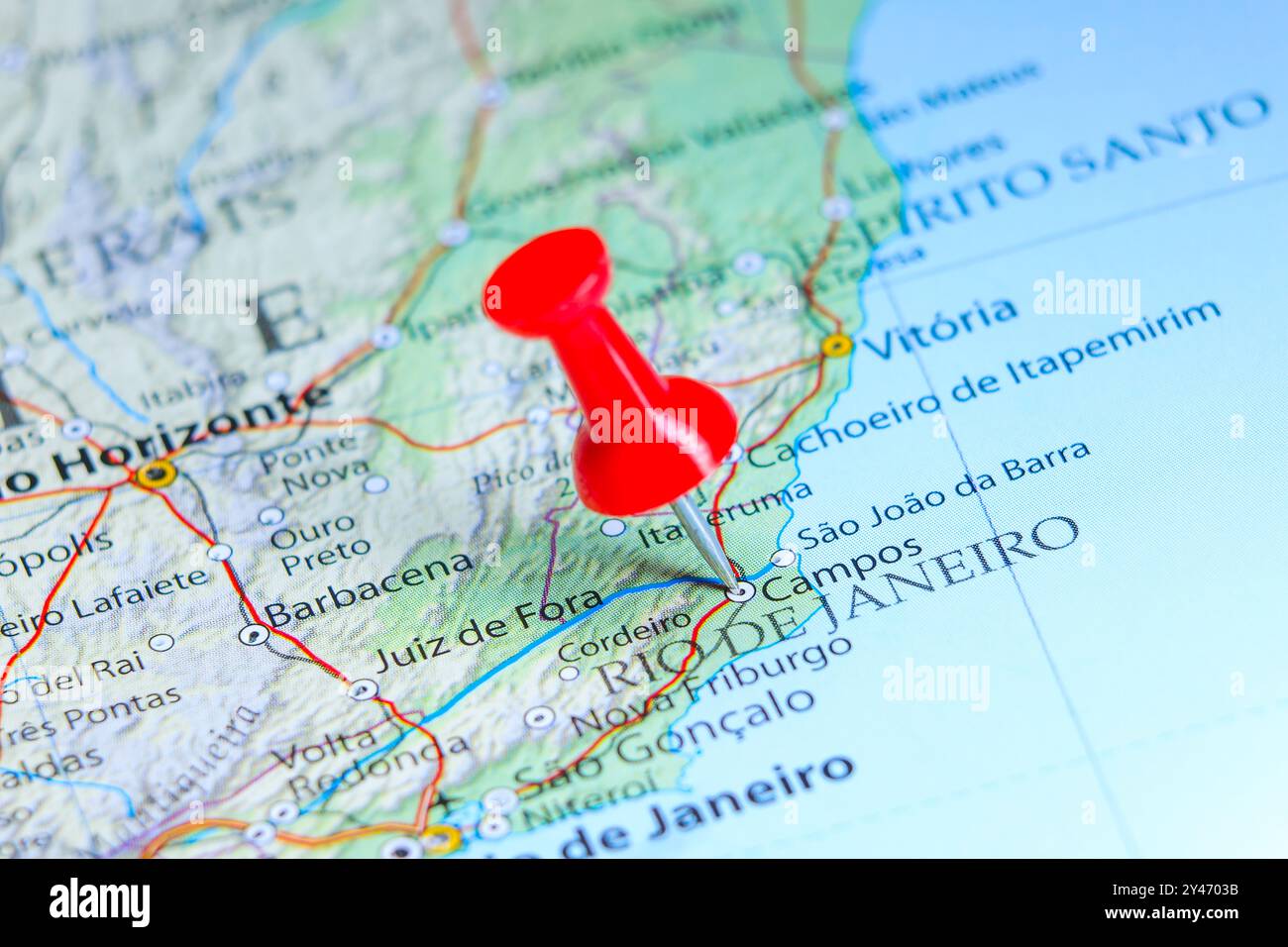 Campos, Rio de Janeiro, Brazil pin on map Stock Photo - Alamy