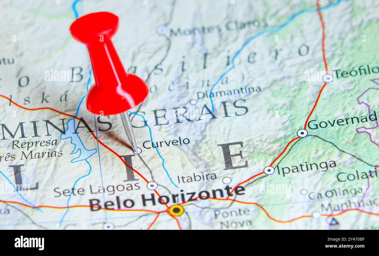 Curvelo, Minas Gerais, Brazil pin on map Stock Photo - Alamy