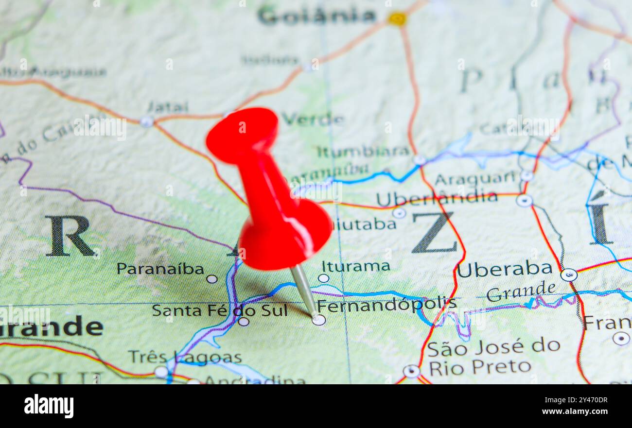 Fernandopolis, Brazil pin on map Stock Photo - Alamy