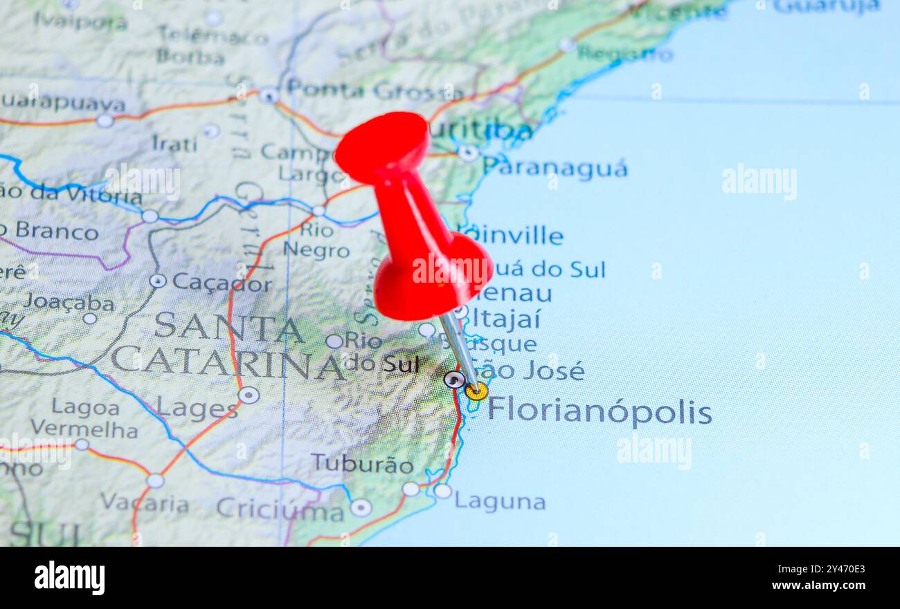 Florianopolis, Santa Catarina, Brazil pin on map Stock Photo - Alamy