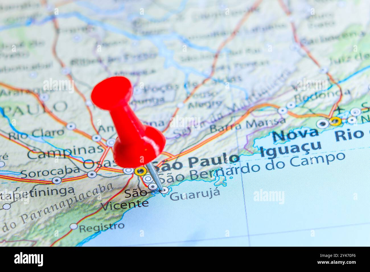 Guaruja, Sao Paulo, Brazil pin on map Stock Photo - Alamy