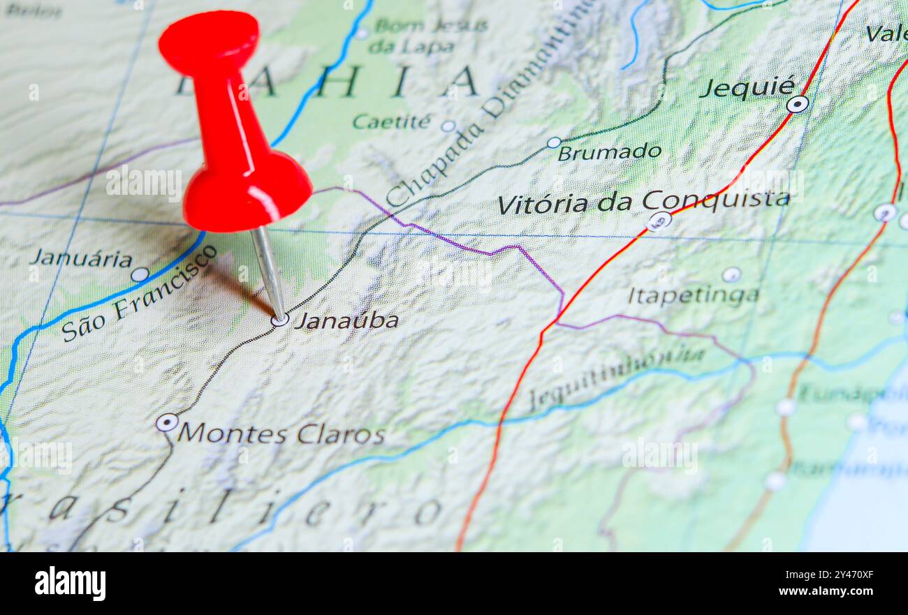 Janauba, Bahia, Brazil pin on map Stock Photo - Alamy