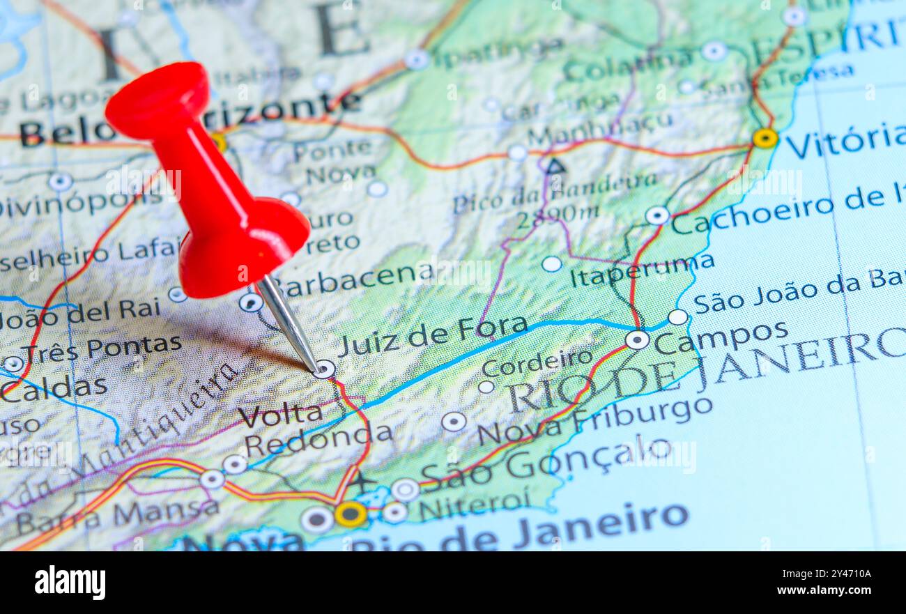 Juiz de Fora, Rio de Janeiro, Brazil pin on map Stock Photo - Alamy