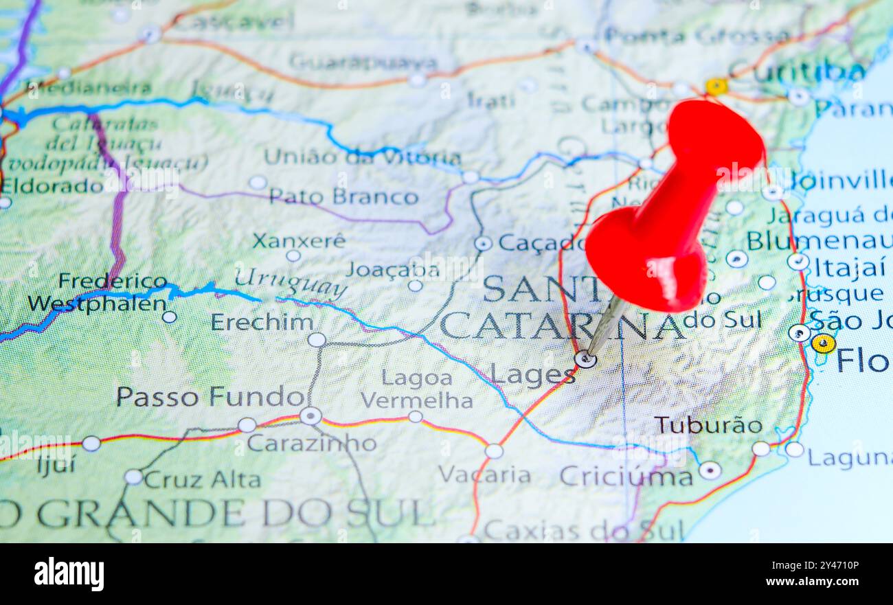 Lages, Santa Catarina, Brazil pin on map Stock Photo - Alamy