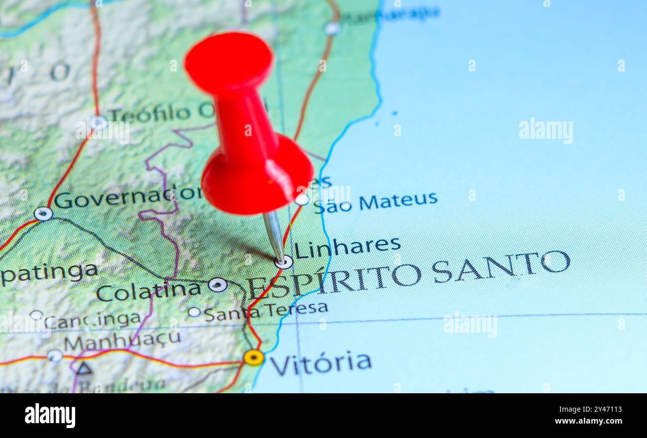 Linhares, Brazil pin on map Stock Photo - Alamy