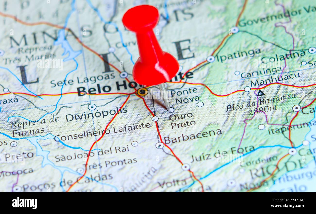 Ouro Preto, Brazil pin on map Stock Photo - Alamy