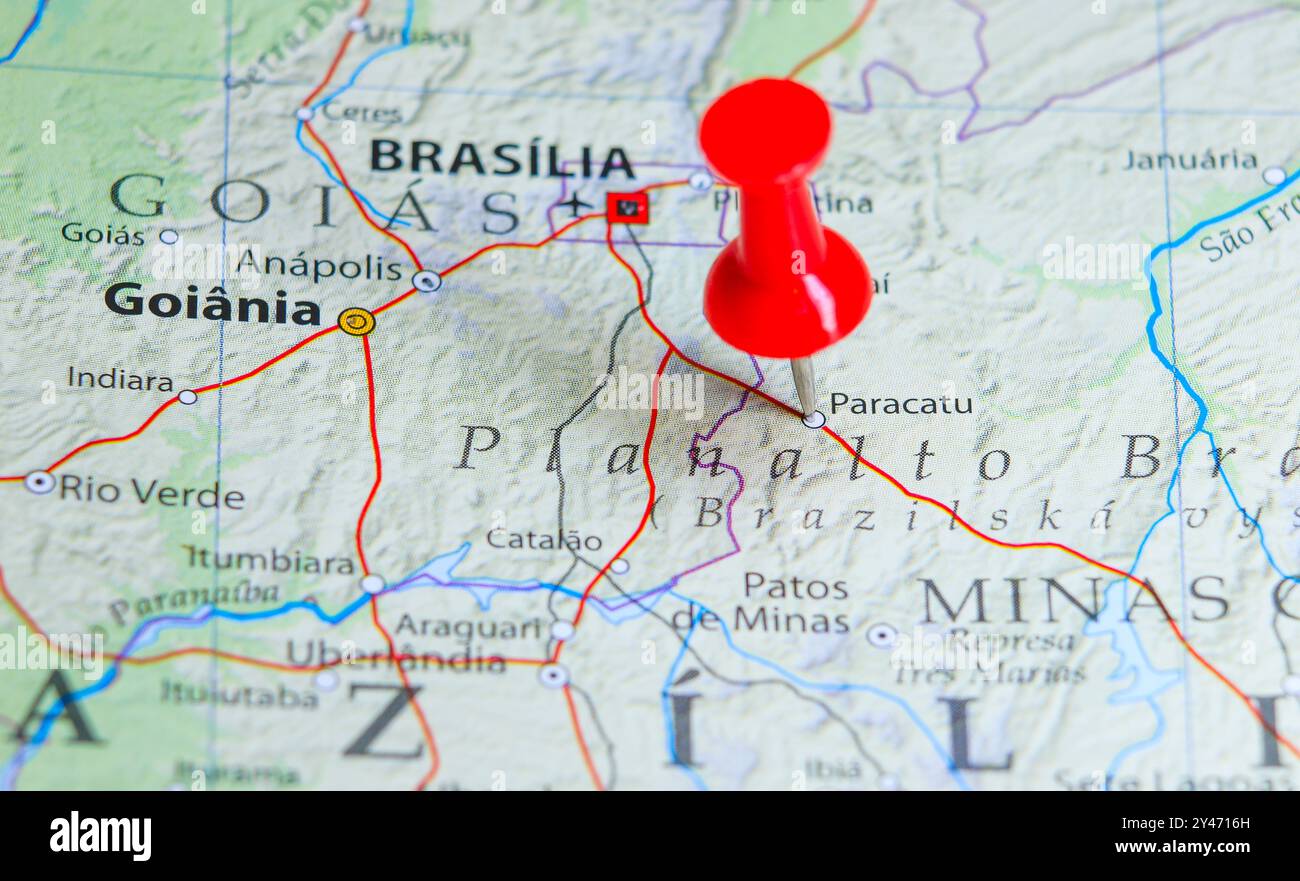 Paracatu, Brazil pin on map Stock Photo - Alamy