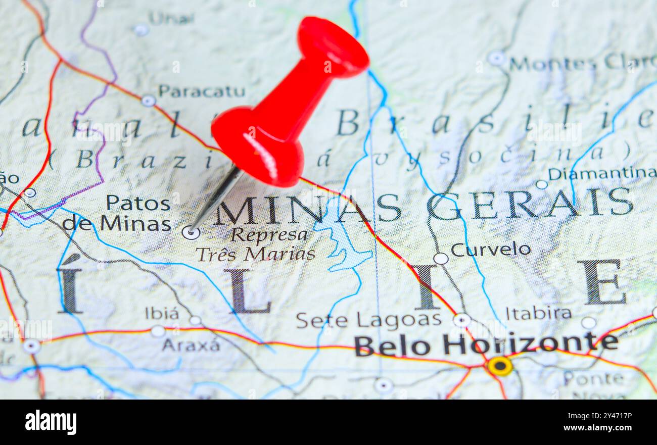 Patos de Minas, Brazil pin on map Stock Photo - Alamy