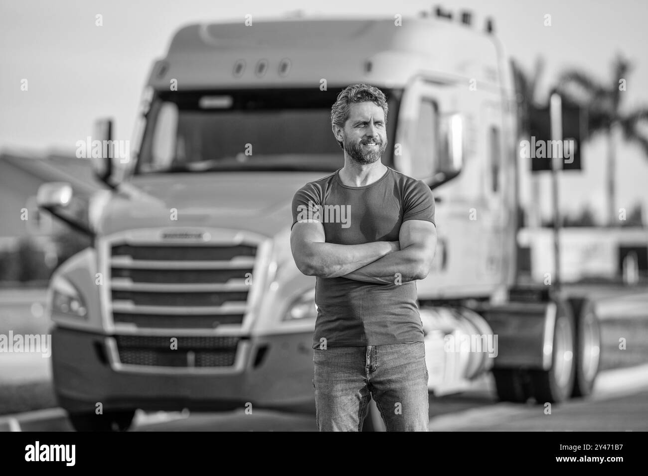 Man in lorry Black and White Stock Photos & Images - Alamy