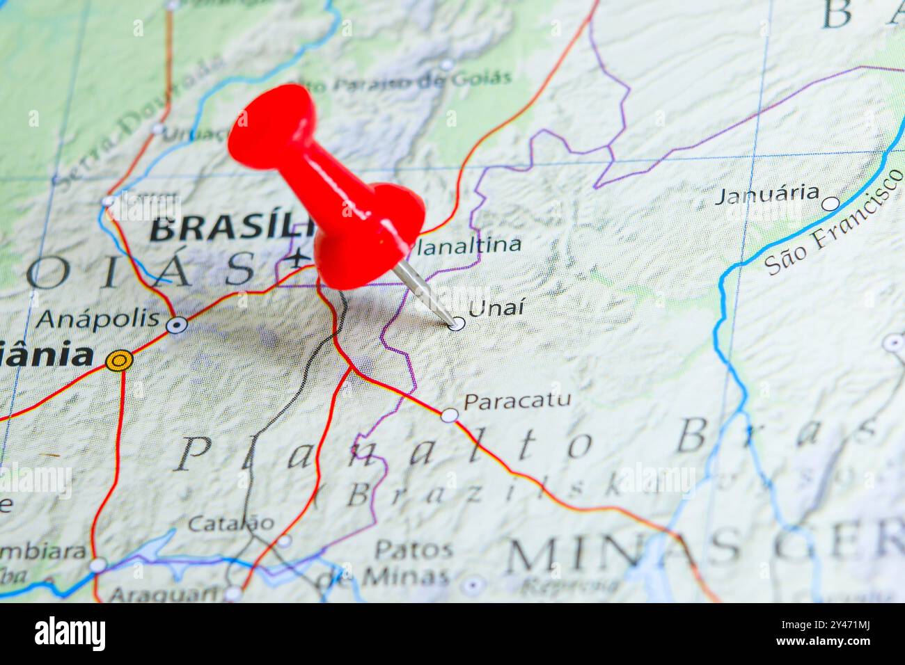 Unai, Brazil pin on map Stock Photo - Alamy