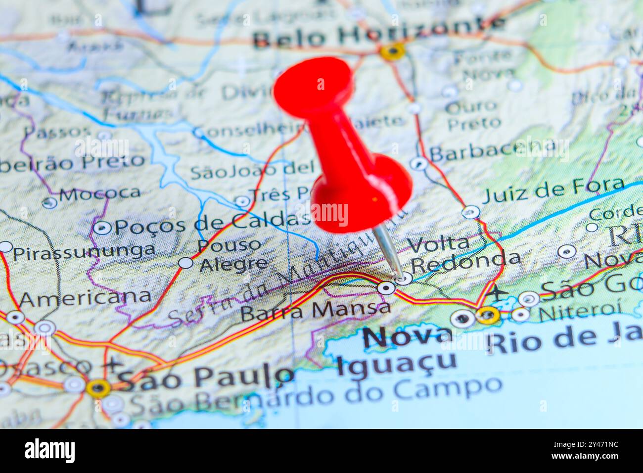 Volta Redonda, Brazil pin on map Stock Photo - Alamy