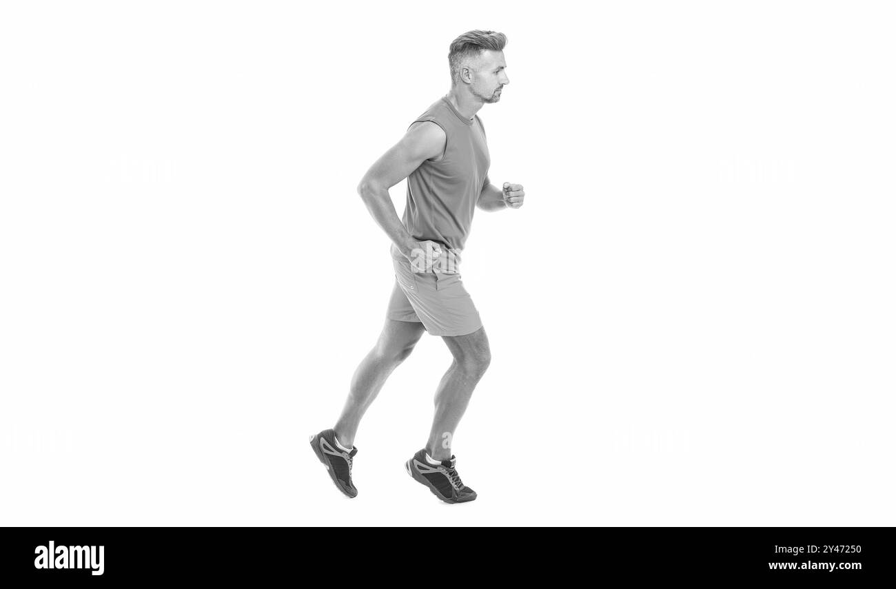 side view of runner at a long sport run. runner run isolated on white ...