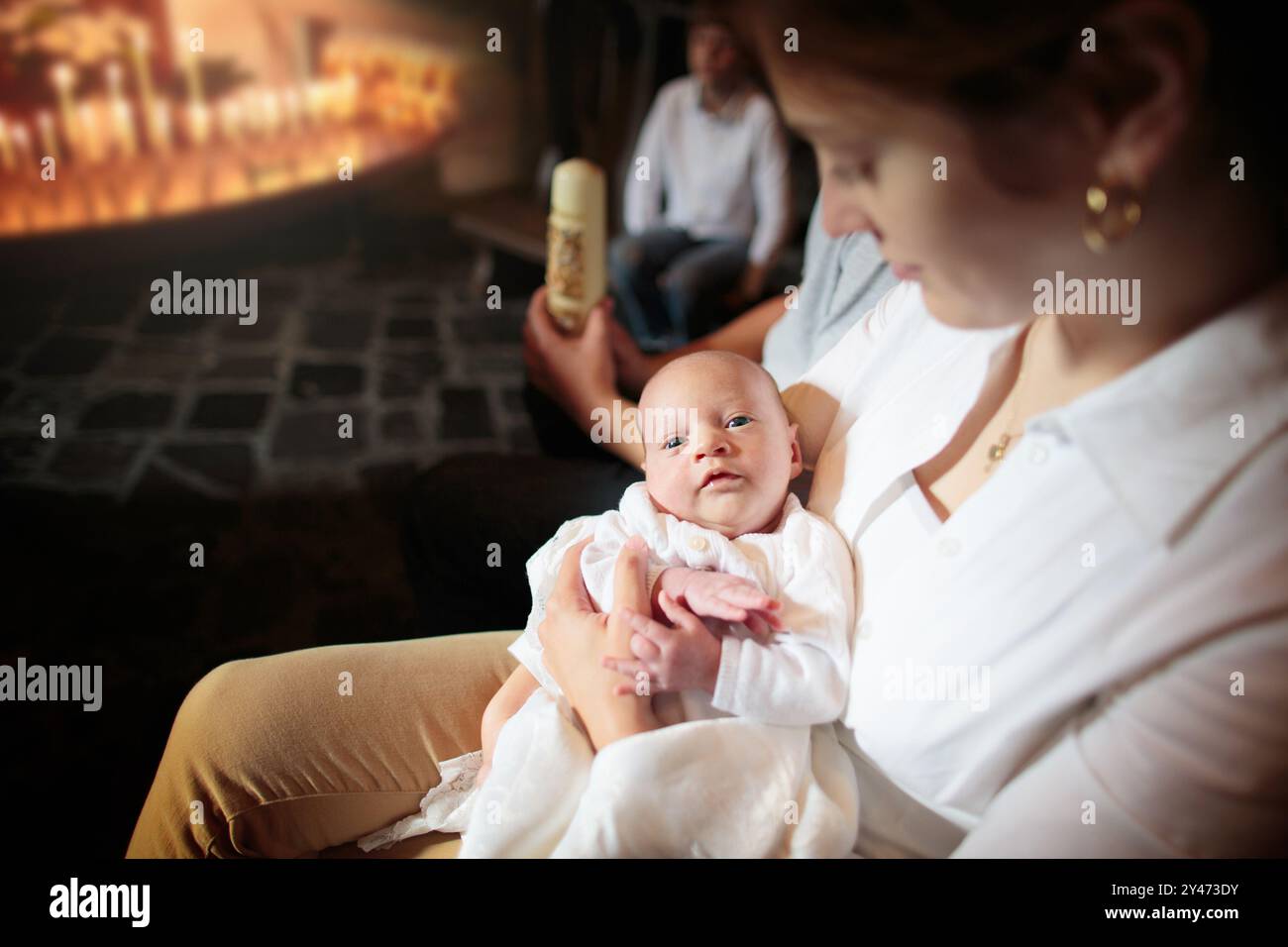 Baptism of newborn baby in Catholic church. Christian tradition and ...