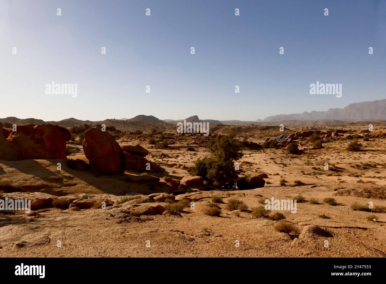 Tafraoute rises north-west of the Ameln valley, dotted with pink ...