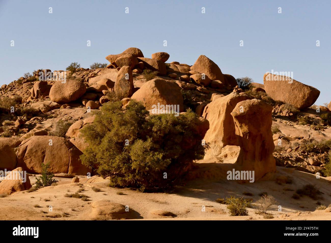 Tafraoute rises north-west of the Ameln valley, dotted with pink ...