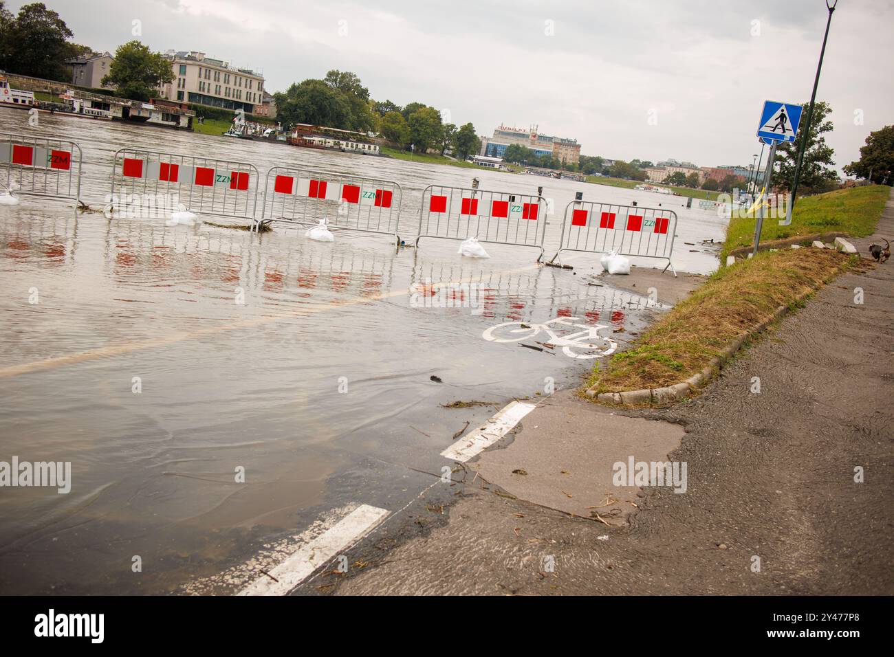 Krakow, Poland - September 16, 2024: Flooding in Krakow. The Vistula ...
