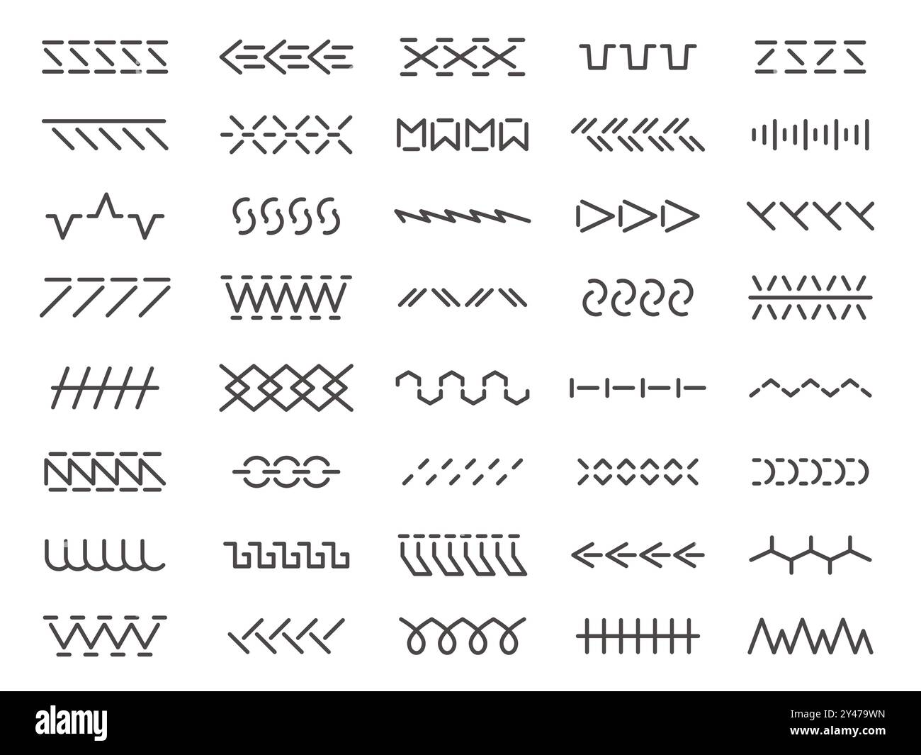 Sewing stitches icons. Embroidery and sewing machine zigzag straight ...