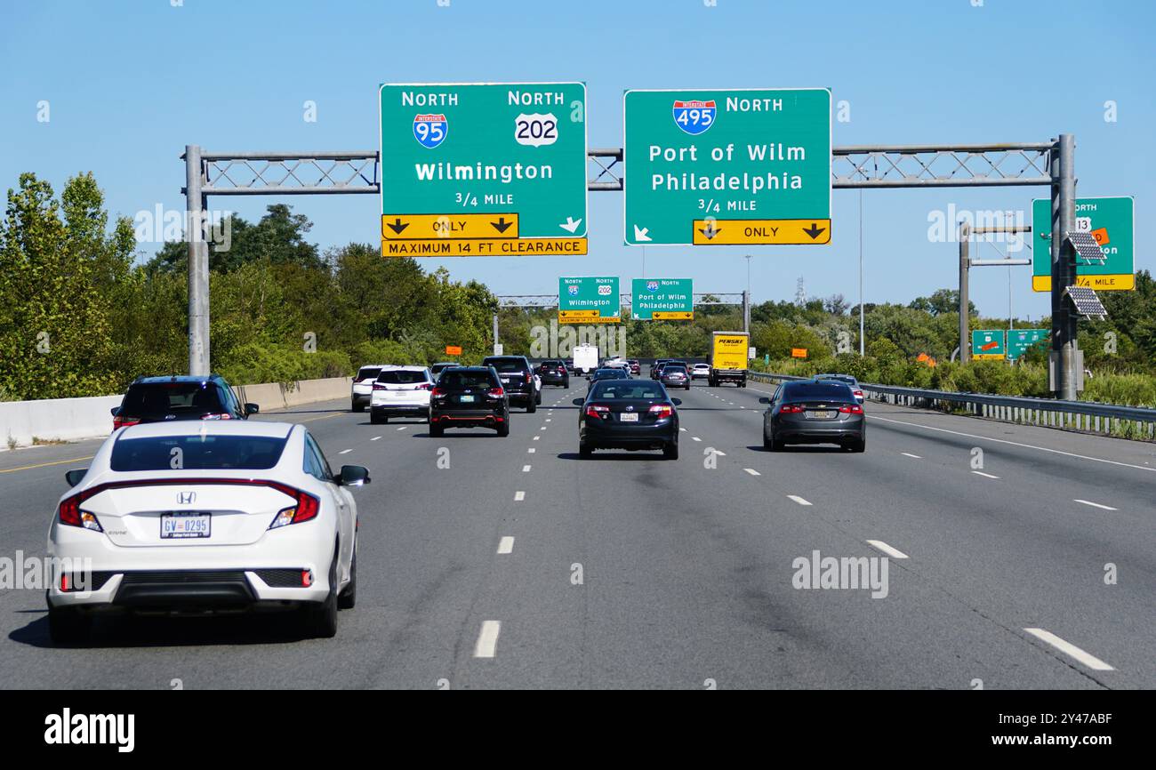 Wilmington, Delaware, U.S.A - September 8, 2024 - The highway signs on ...