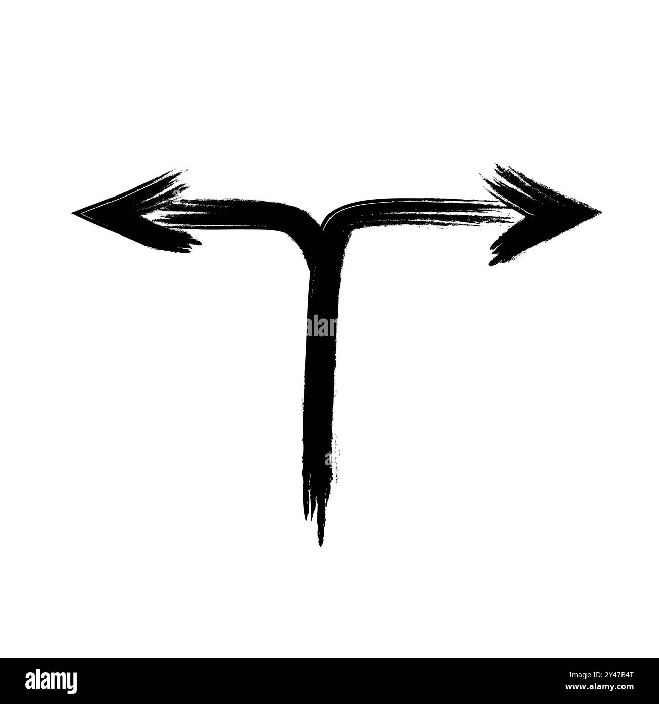 Hand drawn black grunge diverging double arrow, bold brush stroke Stock ...