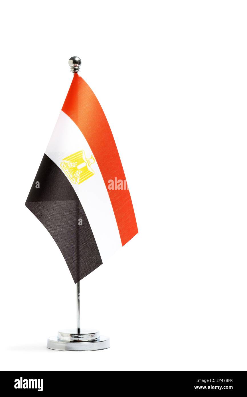 National flag Egypt on metal flagpole, on white background Stock Photo ...