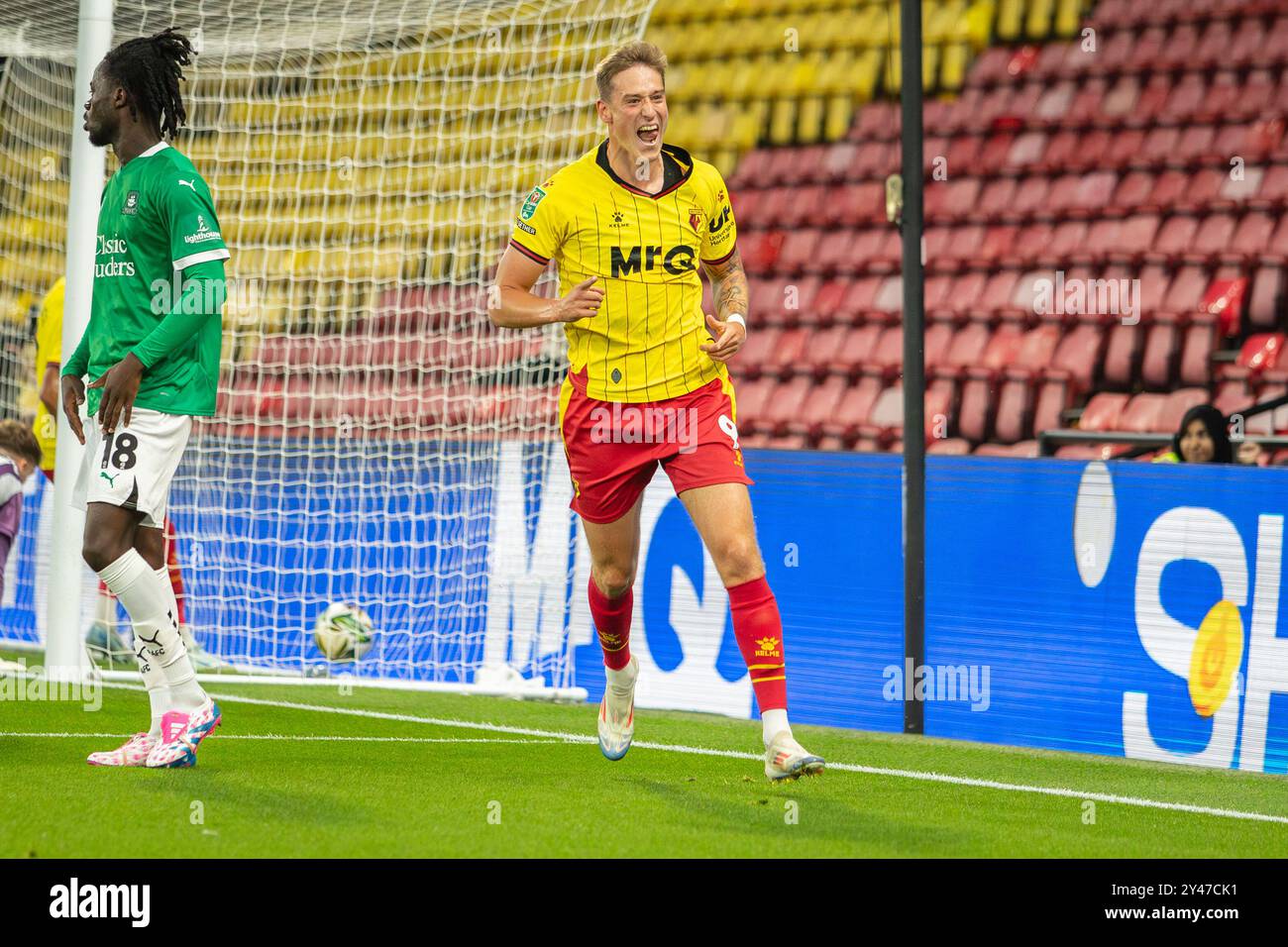 Mileta Rajovic Celebrating his goal in the EFL Cup game between Watford ...