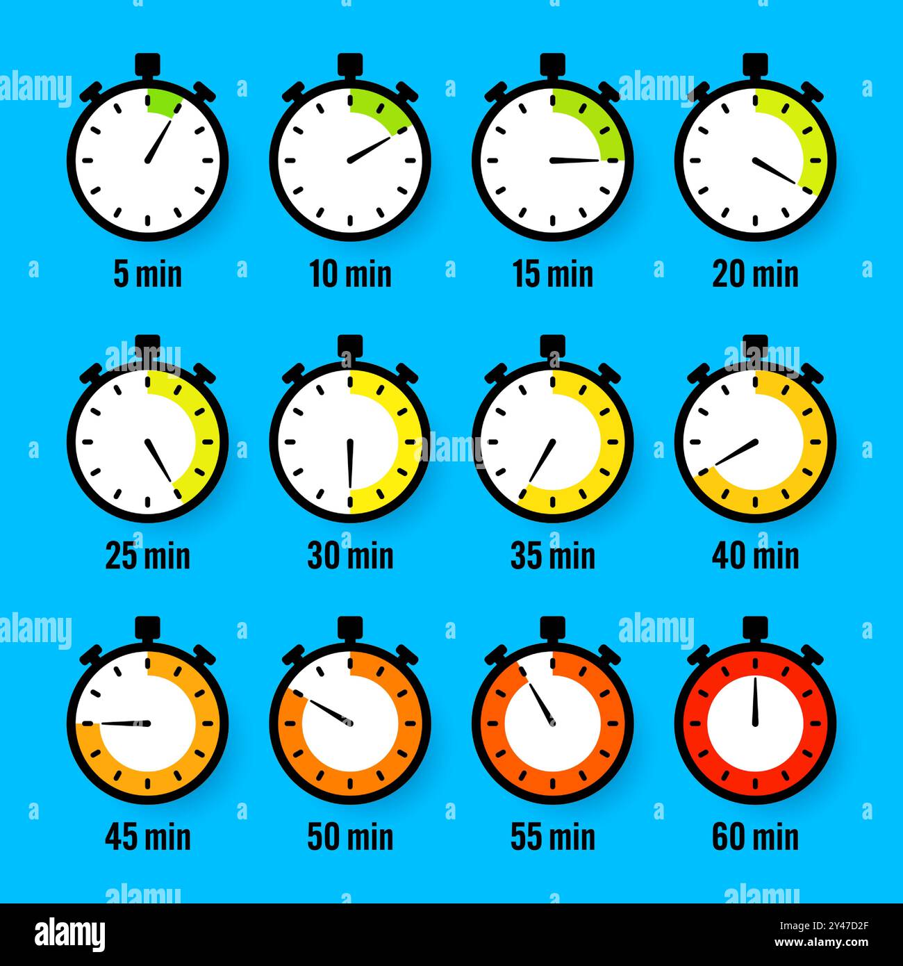 Stopwatch icons. Colorful simple chronometer, time counter with dial ...