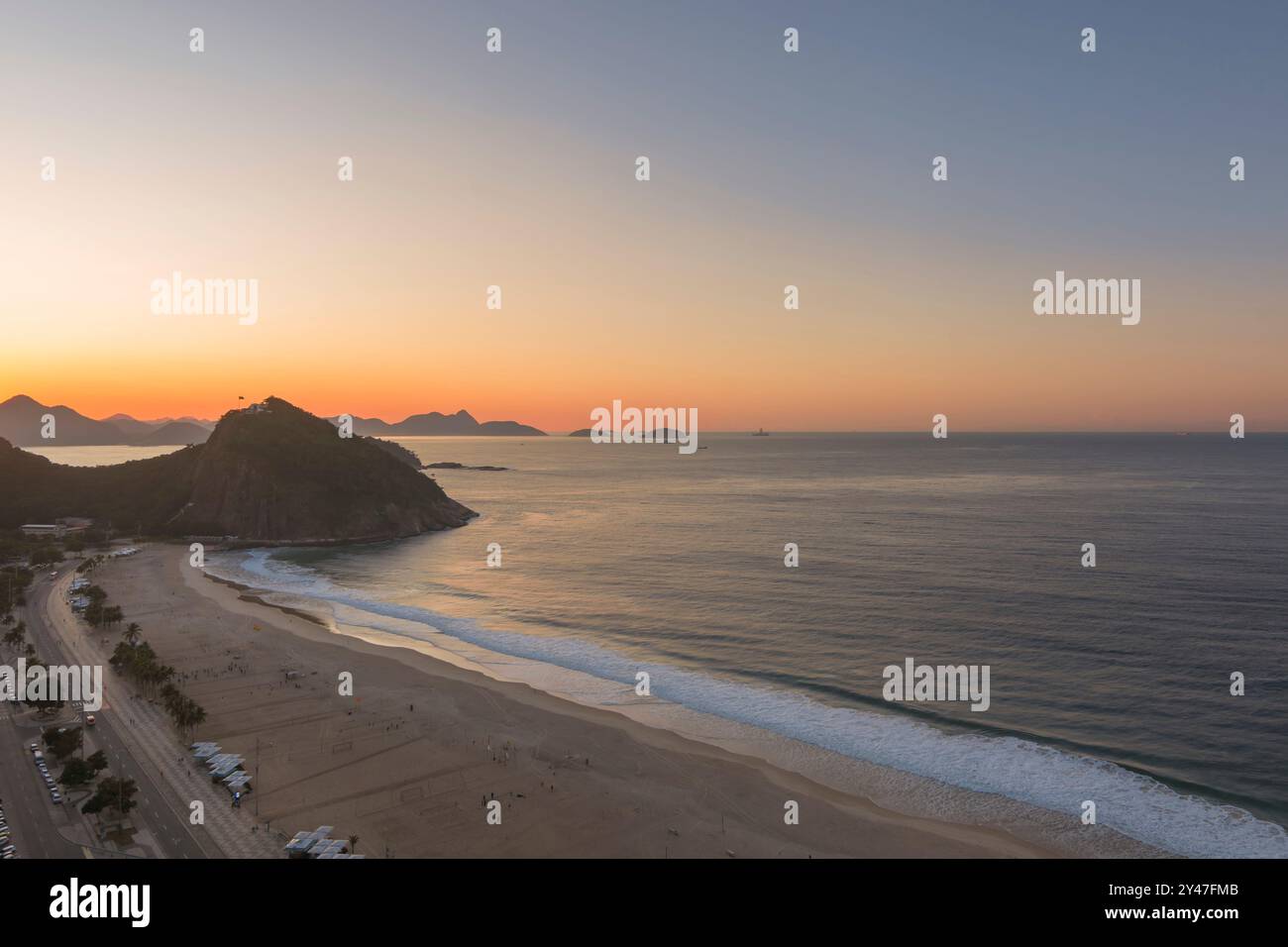 Rio de Janeiro, Brasil. Leme beach and Ponta do Leme mountain with ...