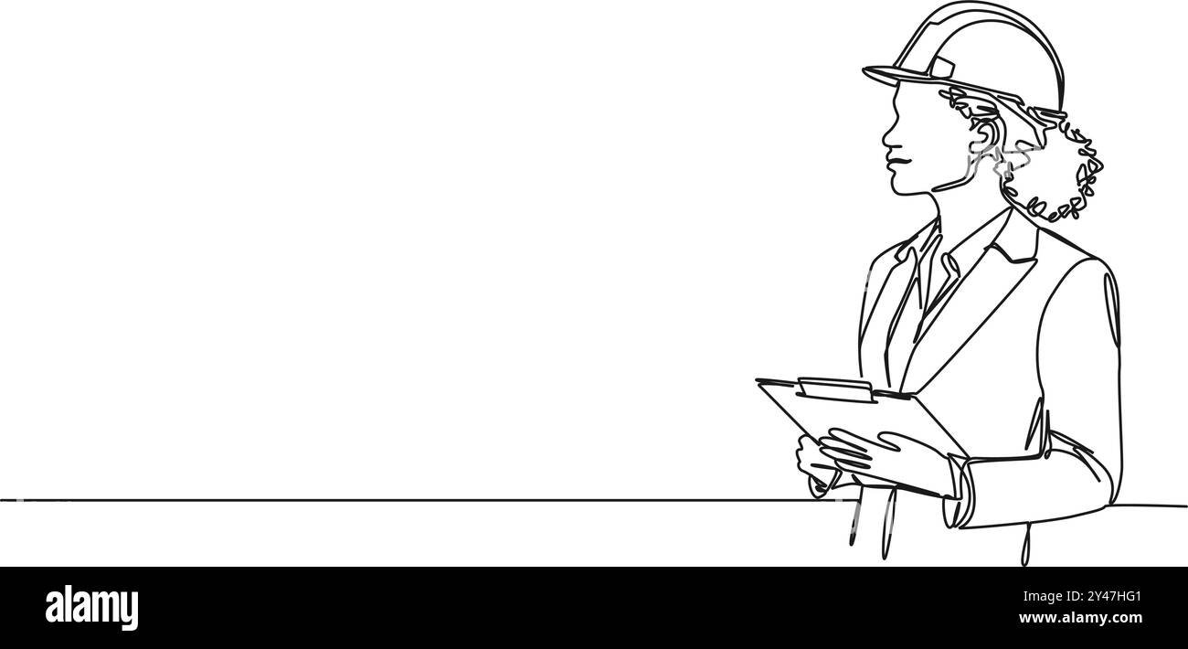 continuous single line drawing of female civil engineer or architect ...