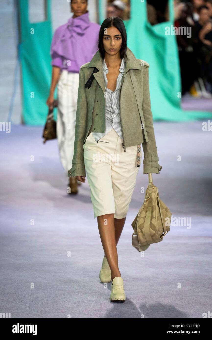 A model wears a creation for the Burberry Spring Summer 2025 fashion ...