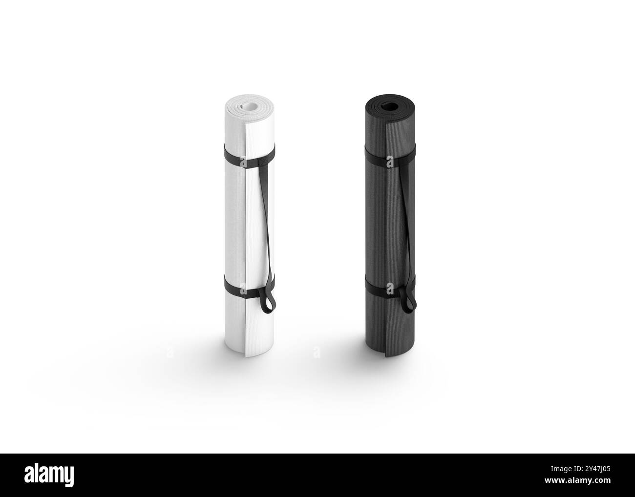Blank black and white rolled yoga mat handle strap mockup Stock Photo ...
