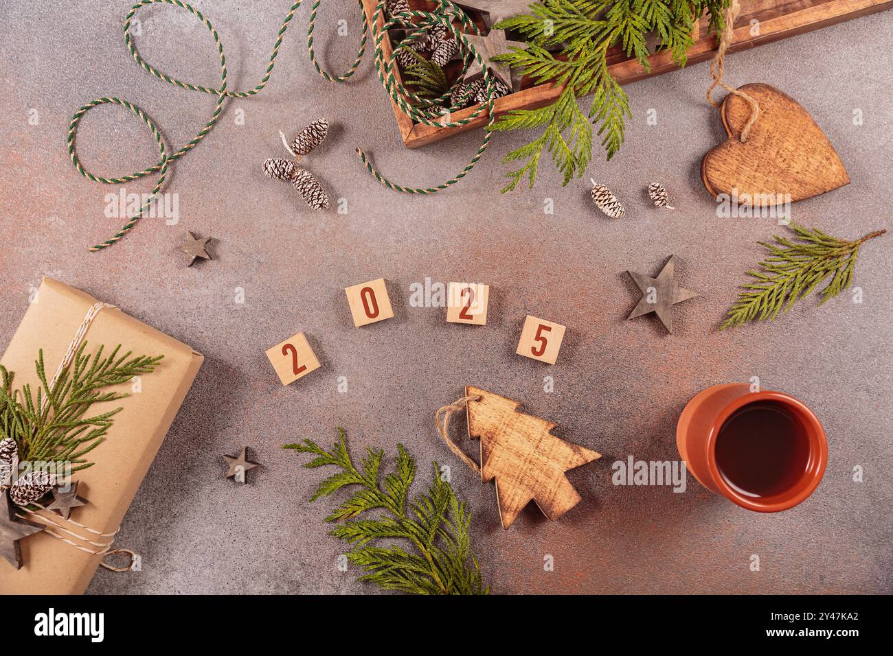 Handmade gift box, wooden box with Christmas decor and numbers 2025 ...
