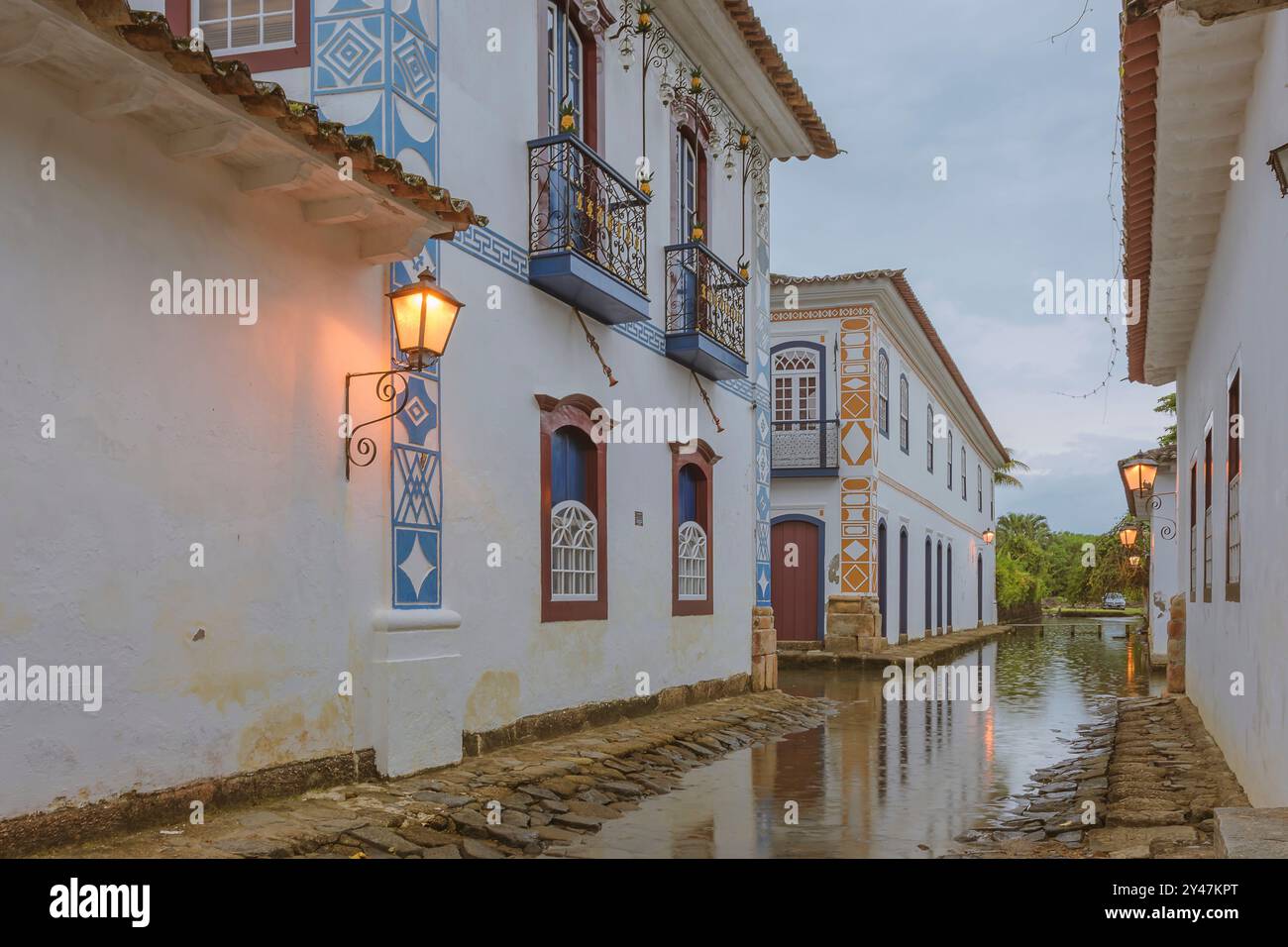 Paraty, Brazil. Historic district. Rainy day in the late afternoon ...