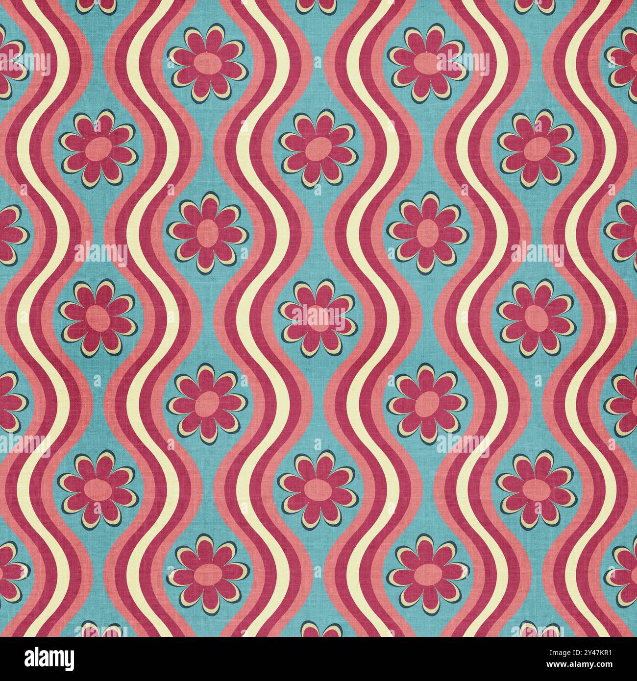 Pink And Blue Mid Century Textured Floral Pattern Stock Photo - Alamy
